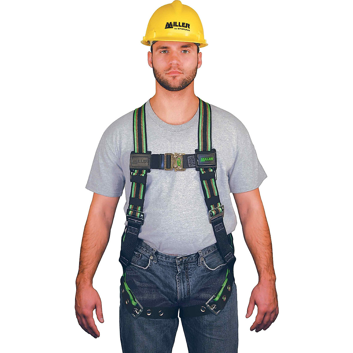 Honeywell Miller by Honeywell E650QC-4/XXLGN DuraFlex Ultra Stretchable 650 Series Full-Body Harness with tongue Buckles and Comfort D-Pad, XX-Large, Green