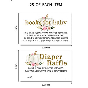 Pumpkin Floral Baby Shower Invitation Set, Books For Baby, Thank You, Diaper Raffle, Fill In Invites Cards,Each Design 25 Cards & Envelopes (Total 100 Cards) – (b011-taozhuang)