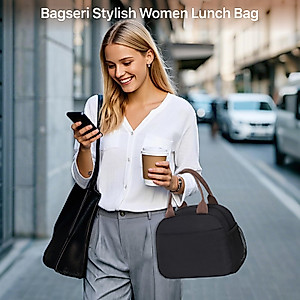 Lunch Bag, Bagseri Insulated Lunch Tote Bags for Women Men, Portable Reusable Adult Lunch Cooler Bag Thermal Organizer, Water-resistant Lining (Dark Grey)