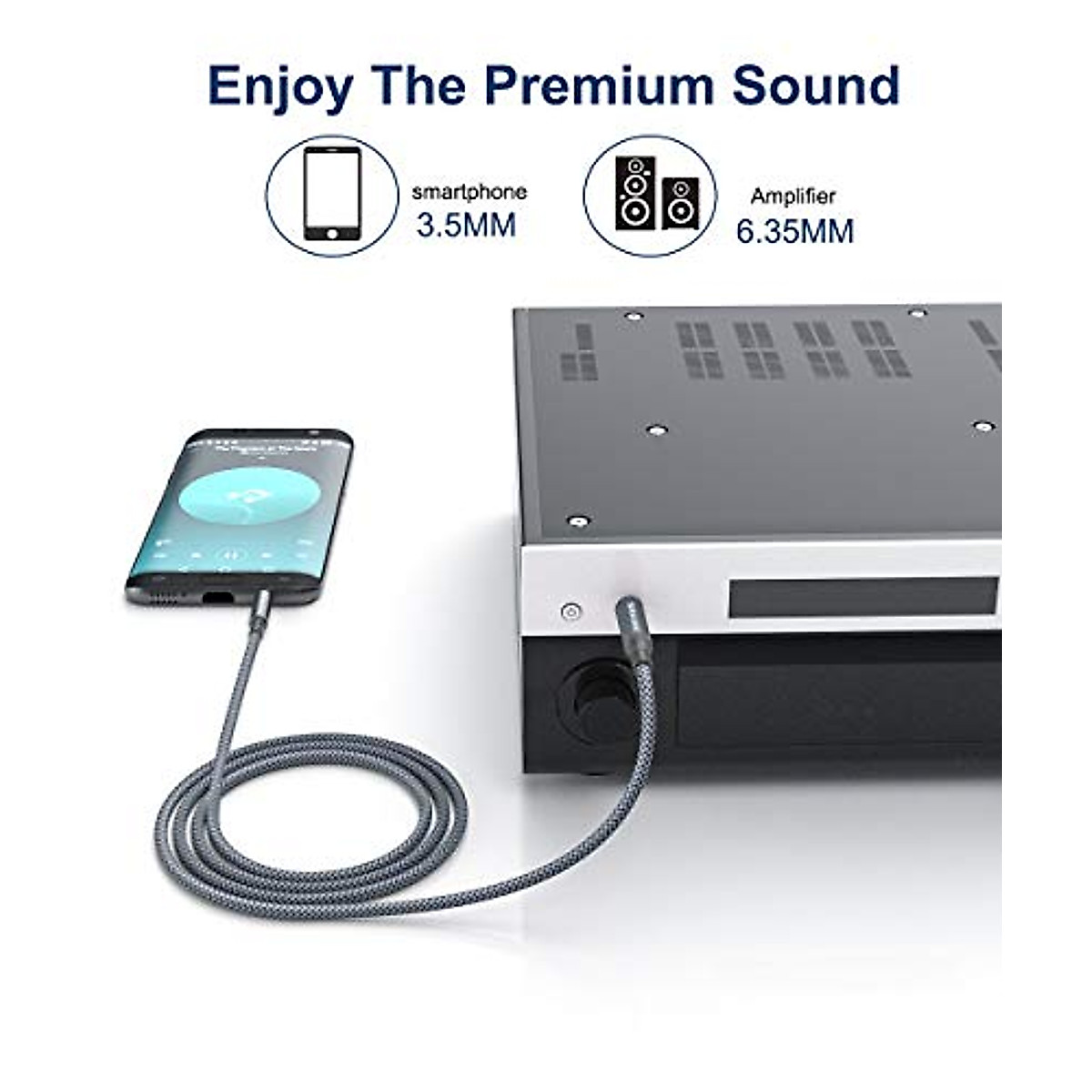 AkoaDa 1/4 to 1/8 Cable Stereo Audio Cable 【10ft】6.35mm 1/4" Male to 3.5mm 1/8" Male TRS Bidirectional Stereo Audio Cable Jack for Guitar, iPod, Laptop, Home Theater Devices, Amplifiers(Grey)