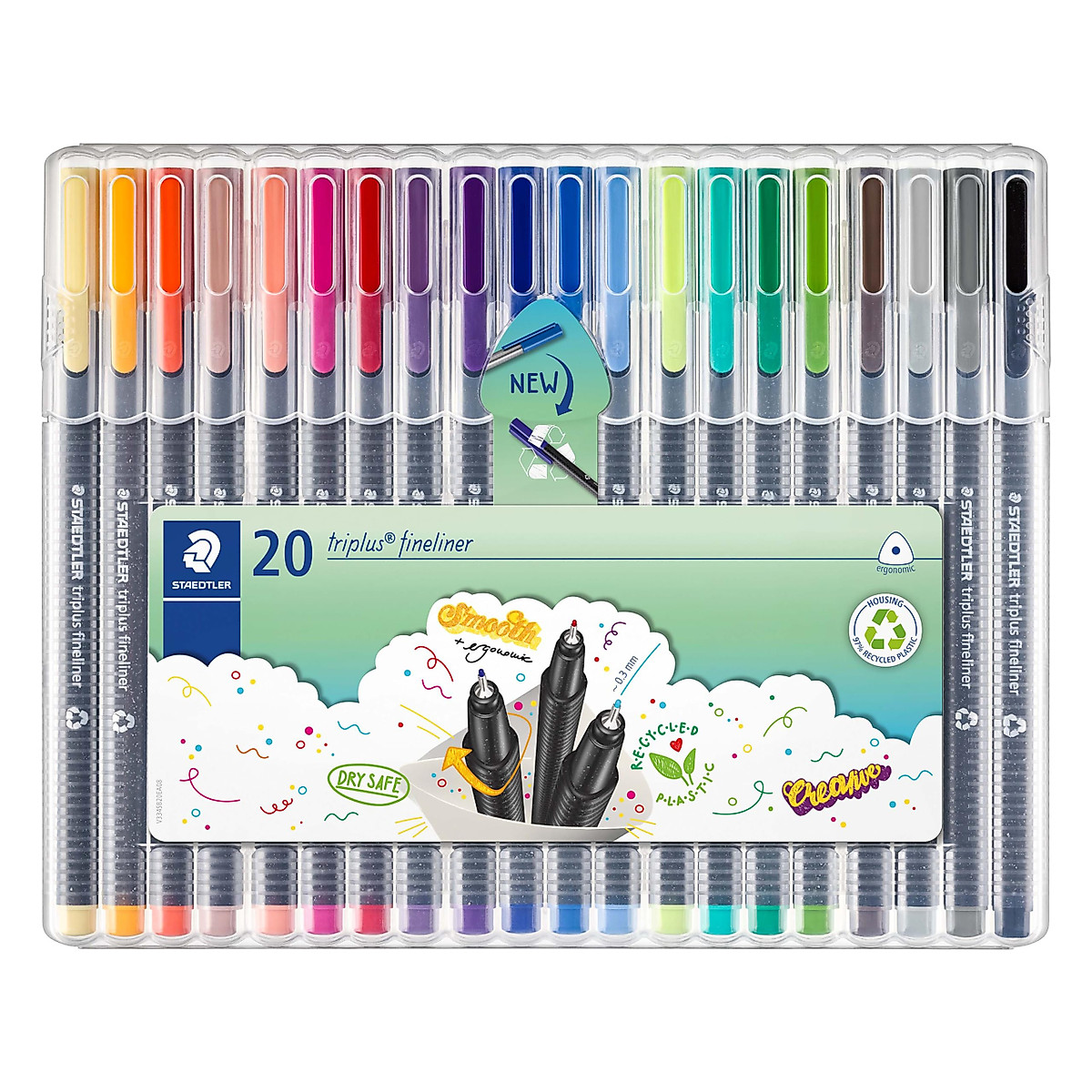 Staedtler Triplus Fineliner Pens, .3mm, Metal Clad Tip, 20-Pack, Assorted (334SB20BK)