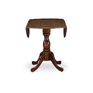 East West Furniture DMGA3-AWA-03 3 Piece Dinette Set for Small Spaces Contains a Round Dining Table with Dropleaf and 2 Brown Linen Fabric Parsons Dining Chairs, 42x42 Inch, Walnut