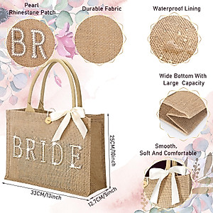 Silkfly Wedding Bride Bag Natural Jute Bride Tote Bag with Ribbon Bride Gift Bag with Handle for Bridal Shower (Gold Edges,Bride)