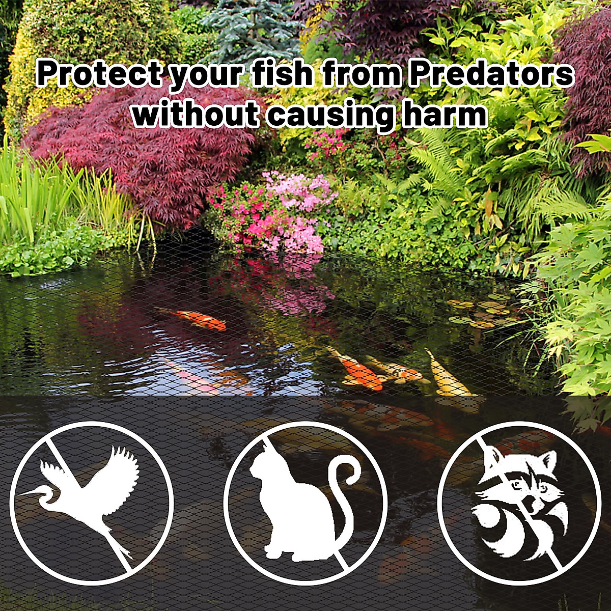 Rainleaf Pond Netting, 14' x 20' Pond Net Cover, Koi Pond Netting for Leaves, Heavy Duty Koi Pond Net Protecting Koi Fish from Herons, Stakes Included