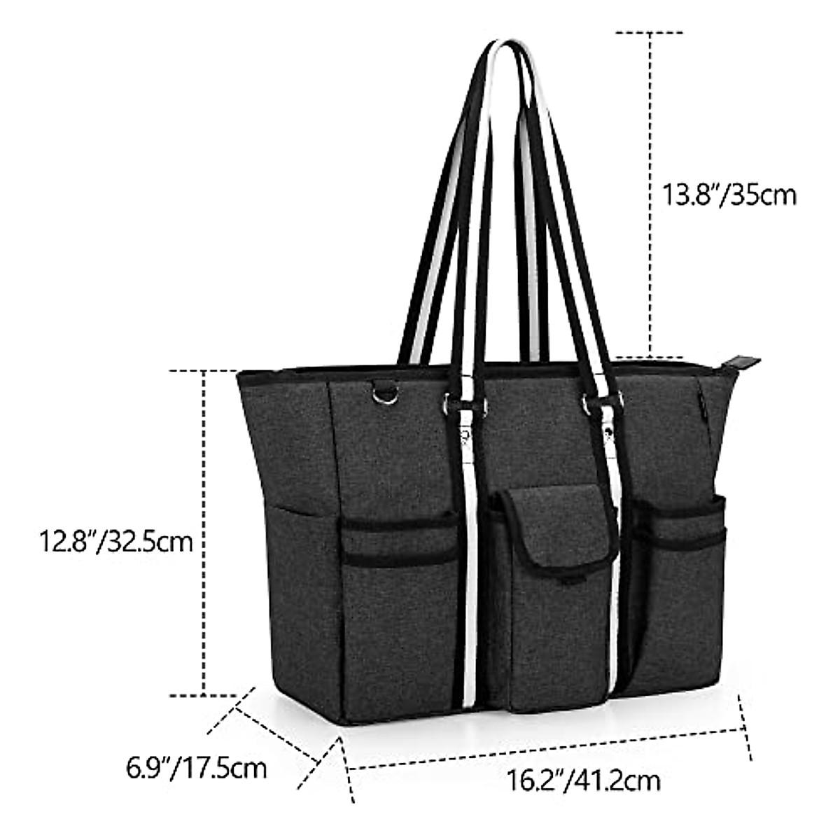 CURMIO Teacher Work Bag with Bottom Support Pad, Large Teacher Tote Bag with Laptop Sleeve for School, Office, Black (Bag Only, Patented Design)