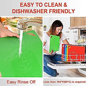 Extra-Thick Plastic Cutting Boards for Kitchen Dishwasher Safe Non-SIip, Flexible Cutting Mats for Cooking, No-Porous, BPA-Free, Food Icons & EZ-Grip Handle (Colorful Set of 4)