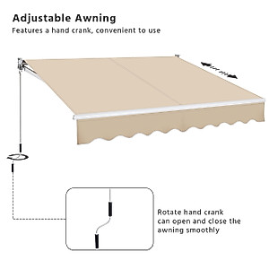 Yaheetech 8 × 7 Ft Manual Retractable Patio Awning, Sun Shade Awning with Manual Crank Handle, Window Door Shelter Awning with Aluminum Frame for Patio/Balcony/Yard, 280g/m² Polyester, Beige