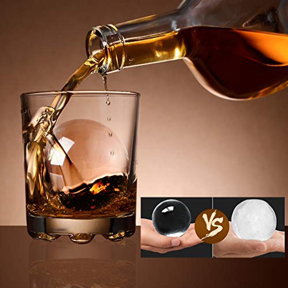 TINANA Crystal Clear Ice Ball Maker, 4 Cavity Large Clear Ice Balls Form, 2.5” Round Ice Sphere Trays for Whiskey, Cocktail, Brandy, Bourbon