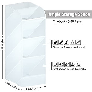 Asten Pen Holder, Pencil Holder for Desk, Pen Organizer for Office, School, Desktop, Large Capacity Pen Storage Organizer with 5 Compartment for Pens, Markers, Makeup Brush, Cosmetics (Clear, 1 Pack)