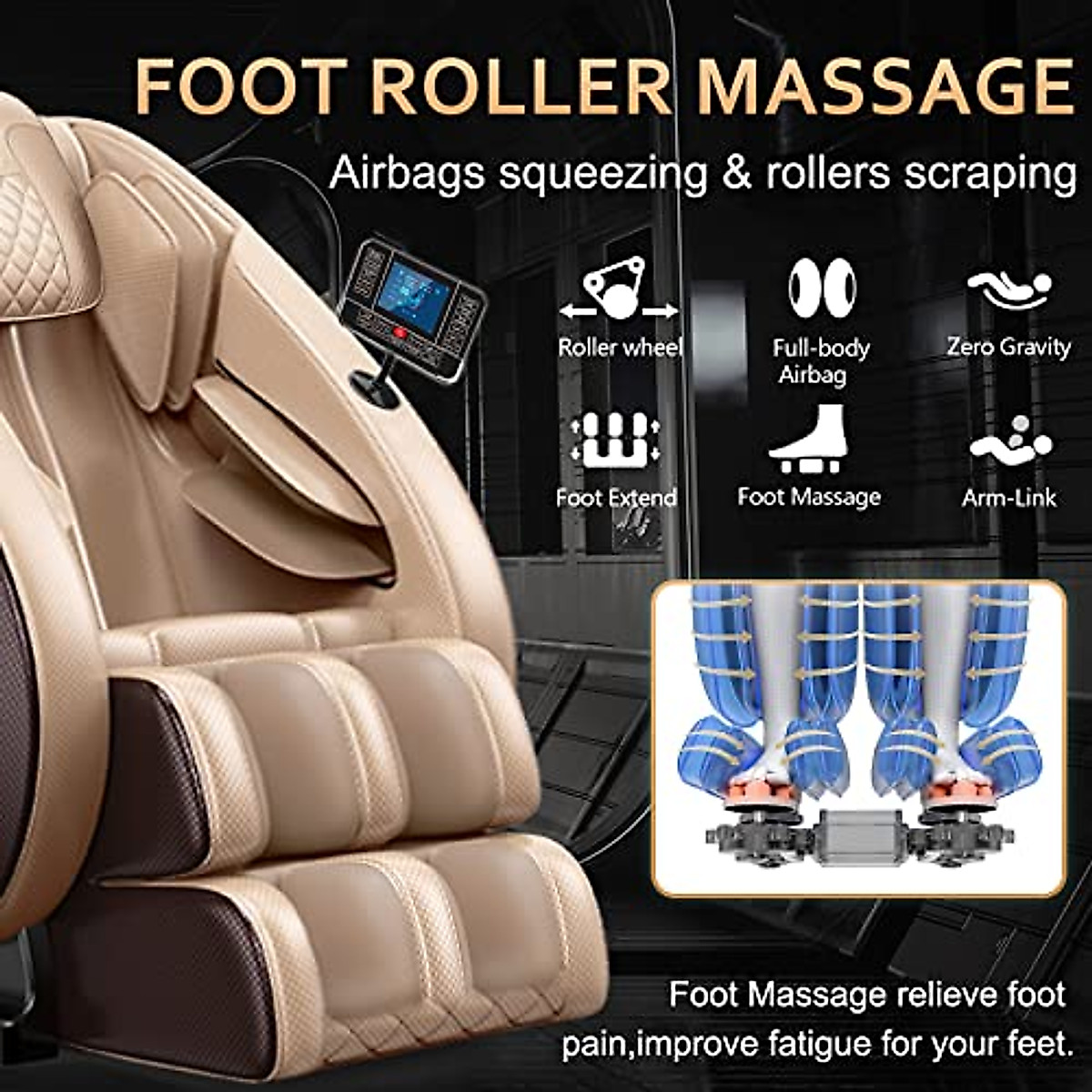 BILITOK Massage Chair Blue-Tooth Connection and Speaker, Easy to Use at Home and in The Office and Recliner with Zero Gravity with Full Body Air Pressure, 001, 50D x 26W x 40H in, Brown3