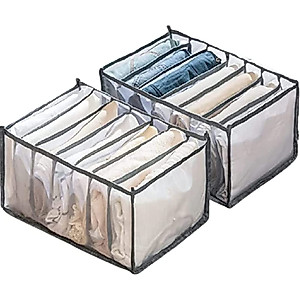 nuoxuan 2Pcs wardrobe clothes organizer closet organizers storage basket- foldable,save space clothing bins,portable containers room underwear,socks,scarves,leggings,skirts,t-shirts,jeans (Grey, 2L)