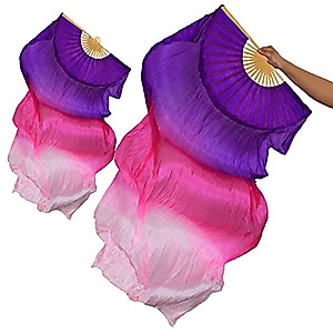 RAZZUM Belly Dance Fan Gradient Fan for Hand Props Fan (Color : Purple+Rosy+White, Size : 180cm)