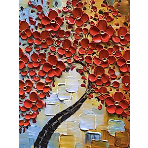 YaSheng Art -Modern Abstract Painting 3D Red Flowers Oil Painting On Canvas Tree Paintings Home Interior Decor Wall Art for living room Bedroom Ready to hang 24x24inch