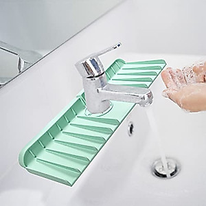 Wakdiz Silicone Sink Faucet Handle Drip Catcher Tray - Sink Splash Drain Drying Pad - Kitchen Faucet Sink Splash Guard - Faucet Mat for Kitchen Sink,Suitable for Kitchen, Bathroom, RV (Grey)