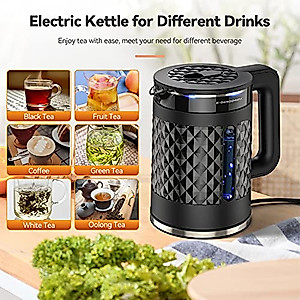 Electric Kettle, 1.7L Hot Water Kettles Upgraded One Wipe Clean Bottom, Quiet Water Boiler with LED Indicator, Glass Tea Kettles for Boiling Water, Auto Shut-Off & Boil-Dry Protection, Black