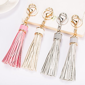 ZOONAI Women Leather Tassels Keychain Car Circle Key Rings Gift Bag Hanging Buckle (White)