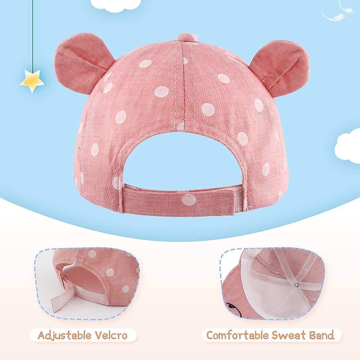 Dot Partten Baby Caps Summer Girl Boys Sun Hat With Ear Spring Summer Newborn Photography Props (Pink),One Size