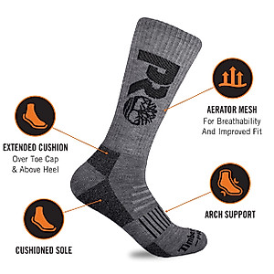 Timberland PRO Men's 6-Pack Crew Socks, Multi, Large