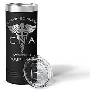 Personalized CNA Certified Nurse Assistant Gift on Black 22 oz Stainless Steel Skinny Tumbler Custom Engraved Gifts for Men and Women