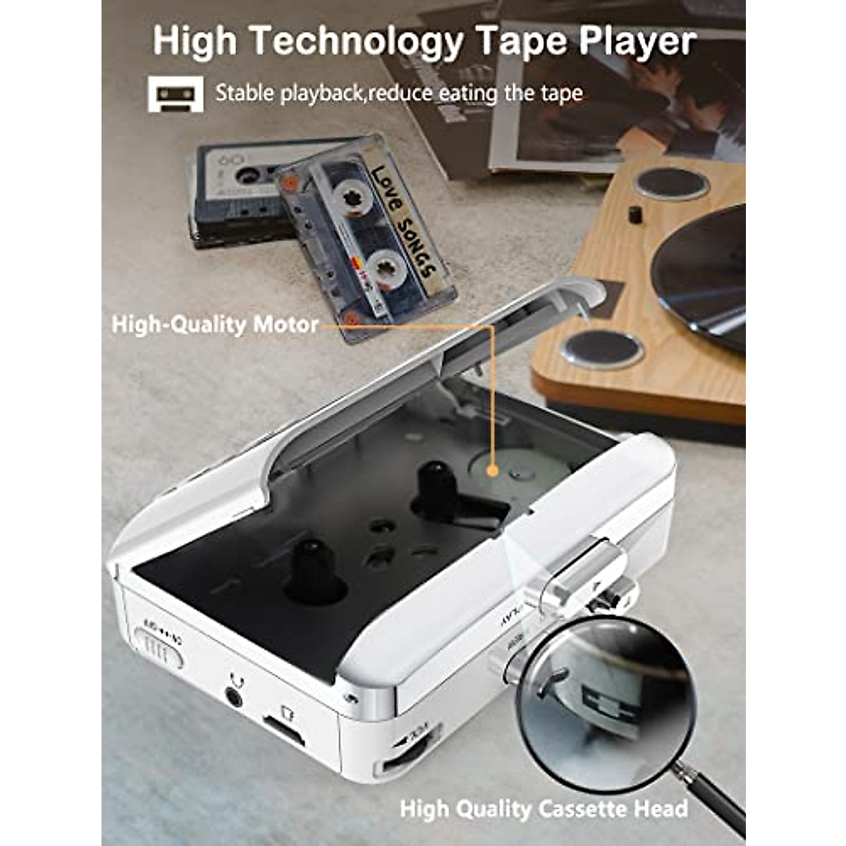 Gracioso Portable Cassette Player Recorder Converter,Cassette to MP3 via SD Card, Walkman Cassette Tape Player with 1000mah Rechargeable Battery,Built-in Microphone&Speaker,Headphone Jack,16GB SD Card