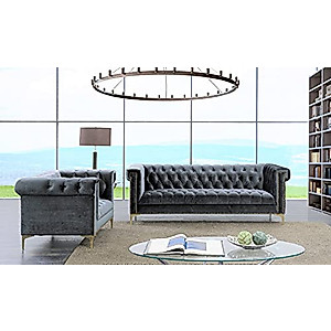 Iconic Home Gold/Grey Bea Velvet with Nail head Trim Tone Metal Sofa