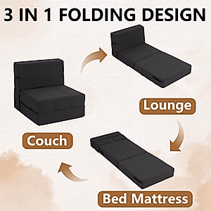 VINYUSE Folding Sofa Bed,Convertible Sleeper Chair Floor Couch,7 inch High Resilience Memory Foam, Futon Sofa Sleeper Chair with Washable Cover for Living Room/Bedroom 76" x 29" x 7", Dark Grey