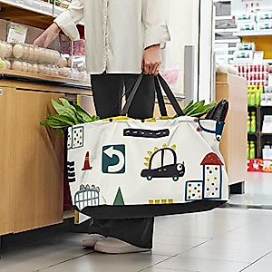 Dinosaur Full Print Large Capacity Laundry Organizer Tote Bag - Reusable and Foldable Oxford Cloth Shopping Bags