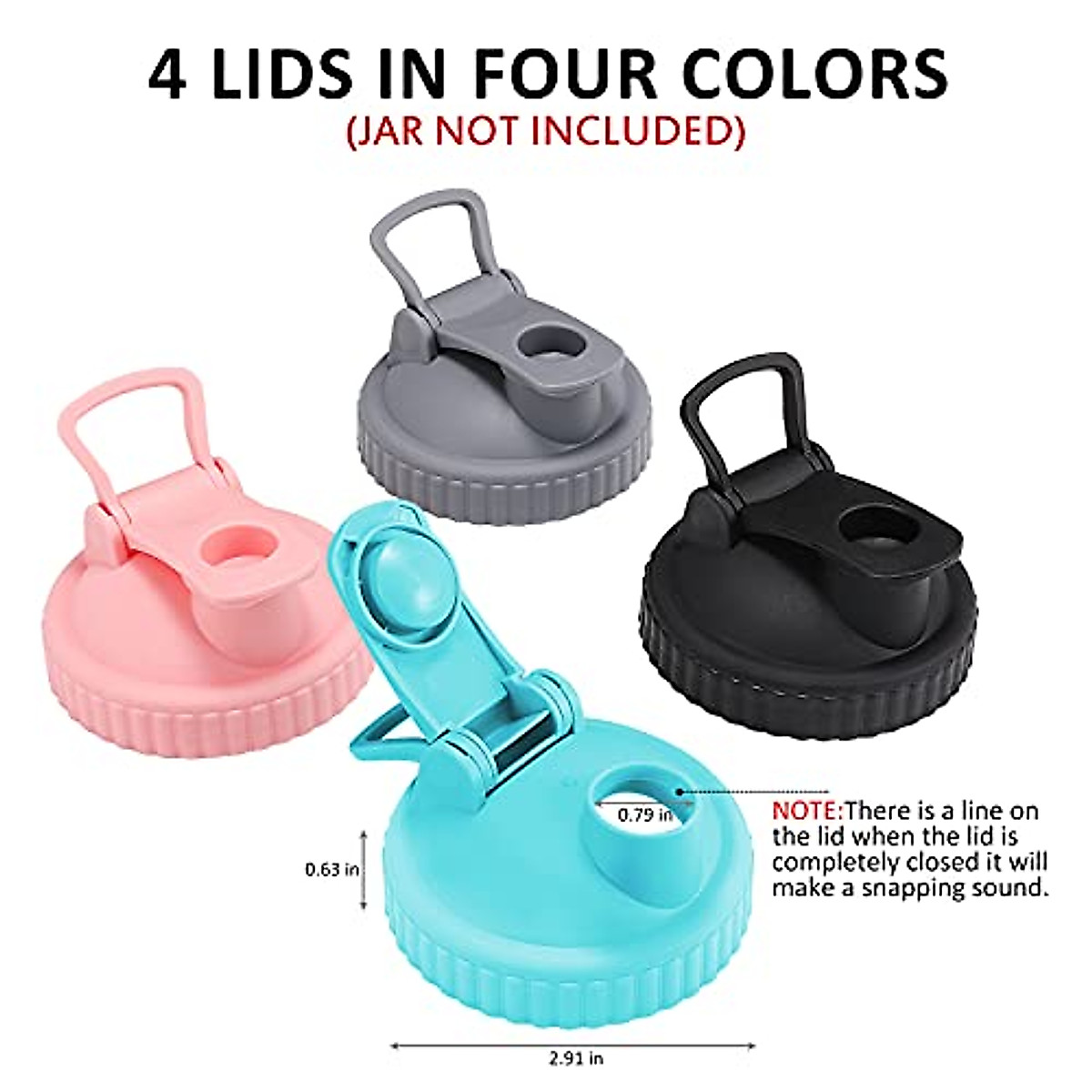 TRUSBER 4 Pack Reusable Lid Fits Mason Jar Regular Mouth (70mm), Plastic Drinking Lids with Pour Spout Compatible with Mason Jars, Dishwasher Safe (JAR NOT INCLUDED)