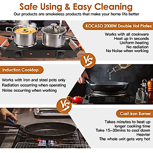 KOCASO 2000W Double Hot Plates, Electric Countertop Burners for Portable Coil Heating, with 5 Temperature Control and Non Slip Rubber Feet, Electric Stove Top Burner for Home RV Camp,Black