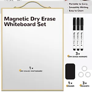Small Dry Erase Board, Magnet Board for Wall, 16" X 12" Portable Aluminum Frame Mini Whiteboard, Magnetic Dry Erase Board with Holder, to Do List White Board for Office, Home, Kitchen, School