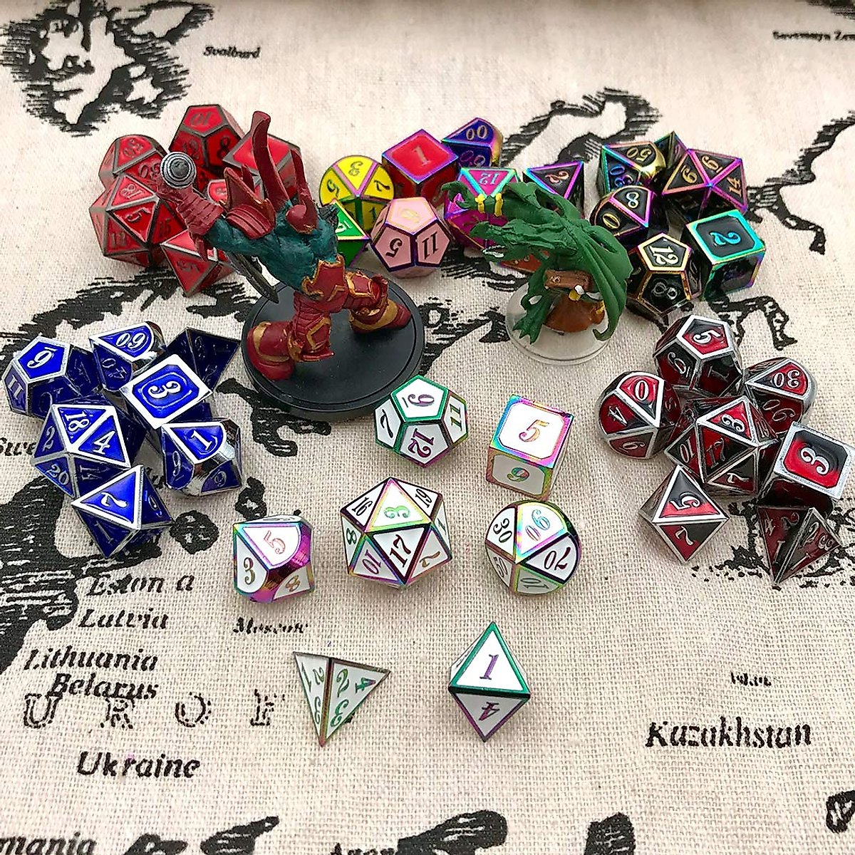 DND Metal Dice Set Enamel dice 7 Die Polyhedral Dice Set DND Dice Role Playing Game Dice Set with Storage Bag for RPG Dungeons and Dragons D&D Math Teaching