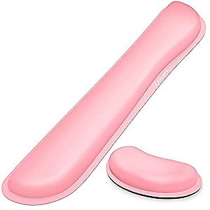 Gimars Upgrade Cleanable PU Leather Keyboard Wrist Pillow Rest Pad, Enlarge Mouse Wrist Cushion Support for Office, Computer, Laptop, Mac, Durable, Comfortable, Pain Relief, Pink