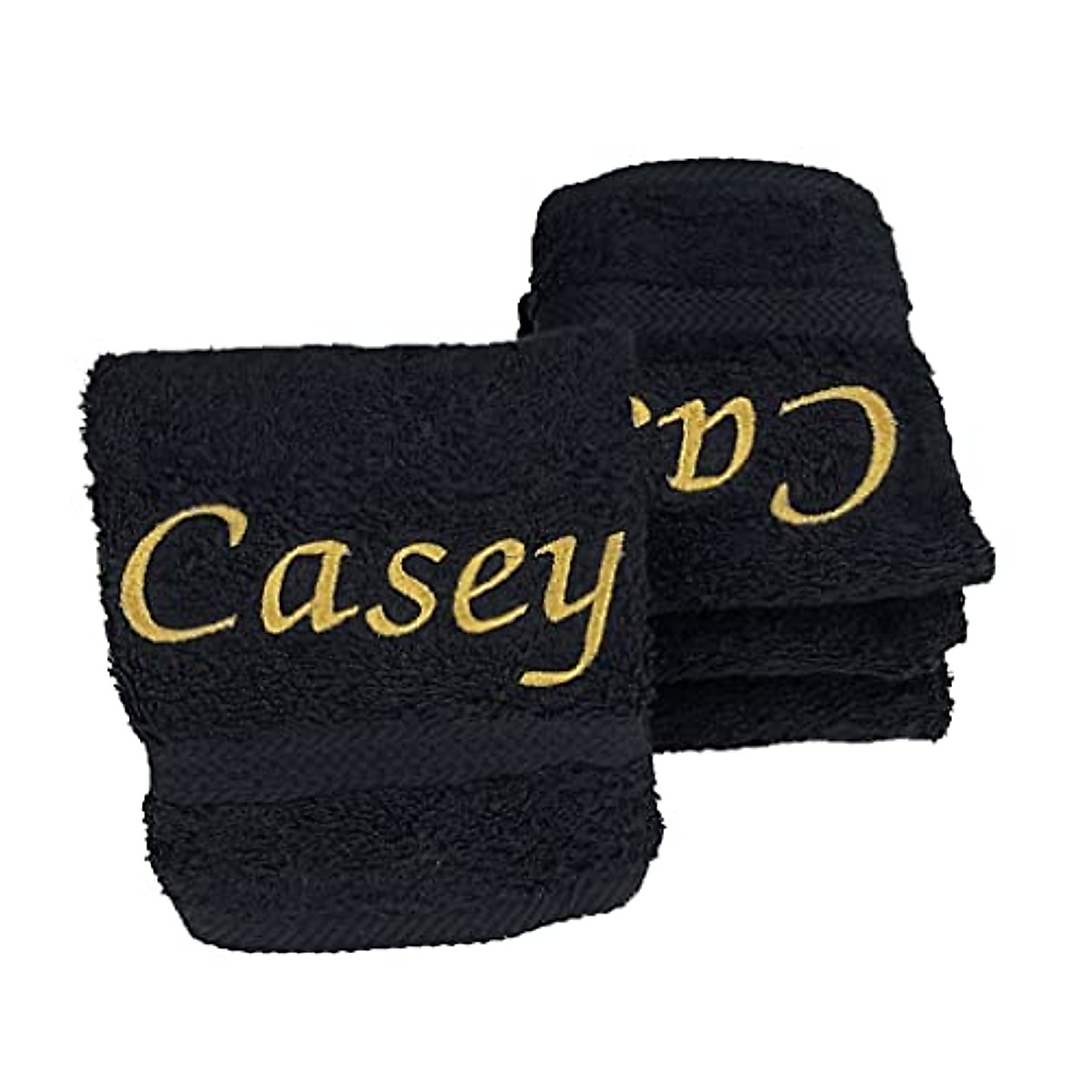 Custom Embroidered Washcloth Towel Set for Body and face. 100% Soft Cotton Embroidered Makeup Washcloths. Facial and Body Cleansing, Reusable Face and Body Towel Set. Set of Four. (Black)