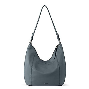The Sak Sequoia Hobo Bag in Leather, Roomy Purse with Multi Use Design, Dusty Blue Crochet