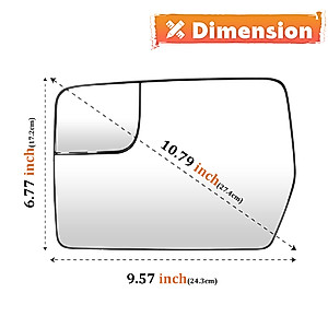 Left Driver Side Heated Convex Mirror Glass Fits for Ford F-150 2011 2012 2013 2014 Replacement for BL3Z-17K707-E w/o Auto Dimming