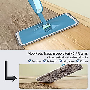 Wet Dust Mops for Floor Cleaning Spray Floor Mop - MEXERRIS Microfiber Mops with Spray Include 2 Reusable Mop Pads 2 Bottles Wood Floor Mops Commercial Home Use for Laminate Wood Vinyl Ceramic Tiles