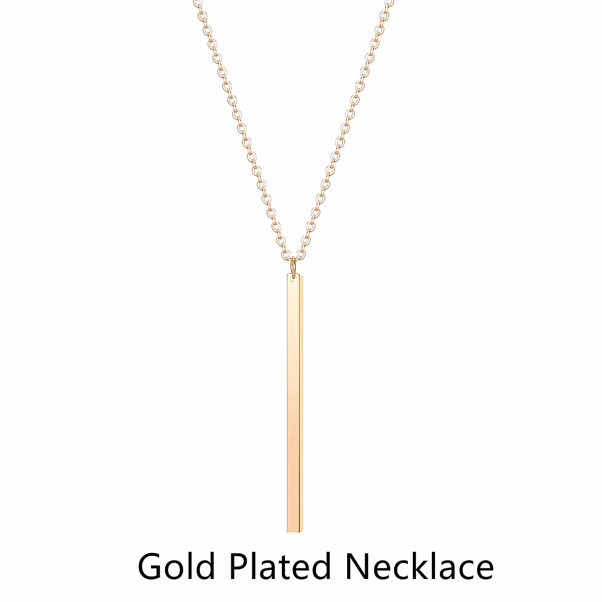 CULOVITY Simple Bar Pendant Necklace Long Lariat Chain Polished Jewelry for Women, 2.4" Pendant 35" Chain Goldtone 1Pcs