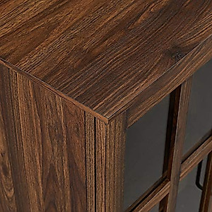 Walker Edison Wood Sliding Glass Door Bar Cabinet Entryway Serving Wine Storage Doors Dining Room Console, 36 Inch, Dark Walnut