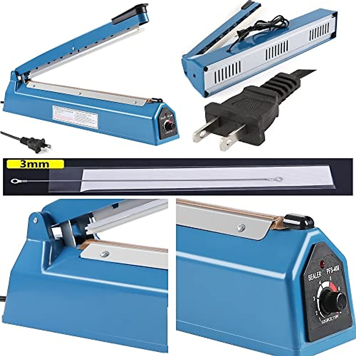 16 Inch Impulse Heat Sealer Manual Bags Sealer Heat Sealing Machine Impulse Sealer Machine for Plastic Bags PE PP Bags with Extra Replace Element Grip