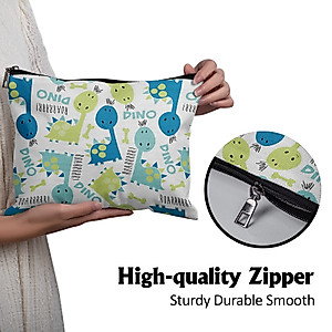 Cafl Cute Dinosaur Makeup Bag Cute Dino Make Up Bag Zipper Cosmetic Pouch Large Toiletry Bag Travel Linen Make Up Organizer for Purse for Women 10×8Inch