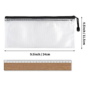 EOOUT 24pcs Mesh Pouch Bags, 9.5x4.5 Inches Waterproof Black Bags, Bill Size Organizing Storage with Zipper, Small Pouches for School, Classroom, Office and Bill