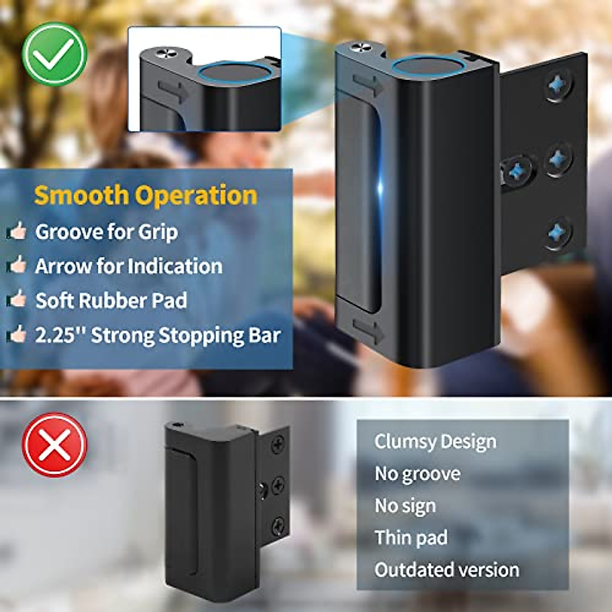 Yomisga Home Security Door Lock Reinforcement Safety Latch Extra Front Doors Security Devices Withstand 800 lbs, Anti Door Kick in Security Protector for Door Inside, Child Proof Aluminum Door Locks