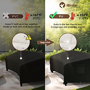 iBirdie Outdoor Sectional Cover for 190''Back 128" Front Curved Shaped Patio Sofa Waterproof Weatherproof 600D Heavy Duty Garden Furniture Cover Outside Sectional Couch Cover