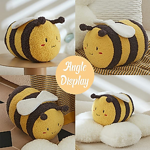 ARELUX 14in Soft Bee Stuffed Animal Plush Toy Cute Fuzzy Bumblebee Plushies Doll Realistic Cartoon Honeybee Anime Pillow Room Decor Birthday for Kids Friends Boys Girls