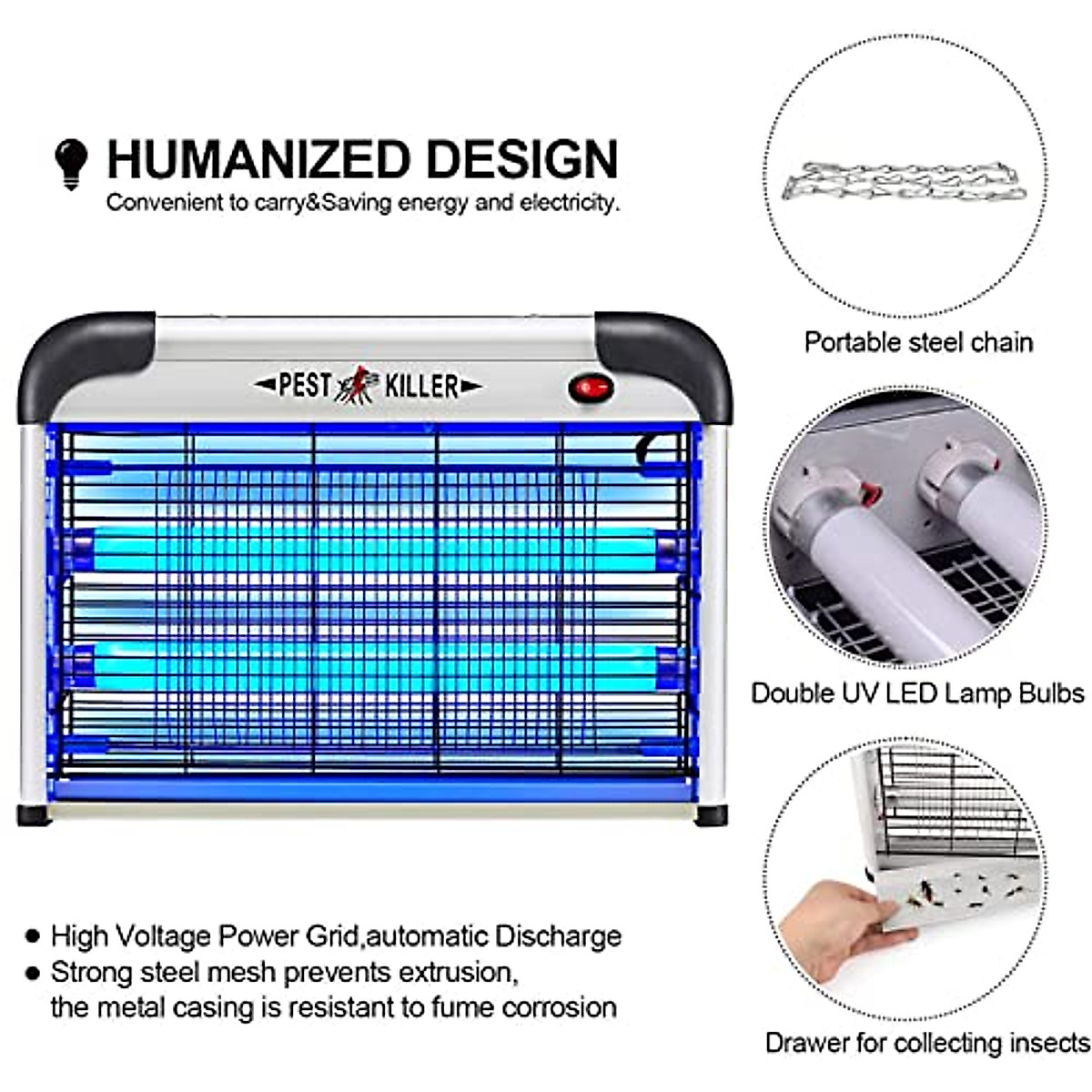 Electric Bug Zapper/Pest Repeller Control-Strongest Indoor 2800 Volt UV Lamp Flying Fly Insect Killer Files Killer Repellent Traps Eliminator Catcher Lure Zap Kills Mosquito