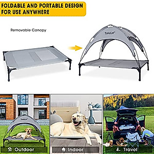 TUKELER Elevated Dog Bed with Canopy,Outdoor Dog Bed, Portable Raised Dog Cot for Medium Sized Dogs,Cool and Breathable,41.7"x19.5"x35.5", Grey