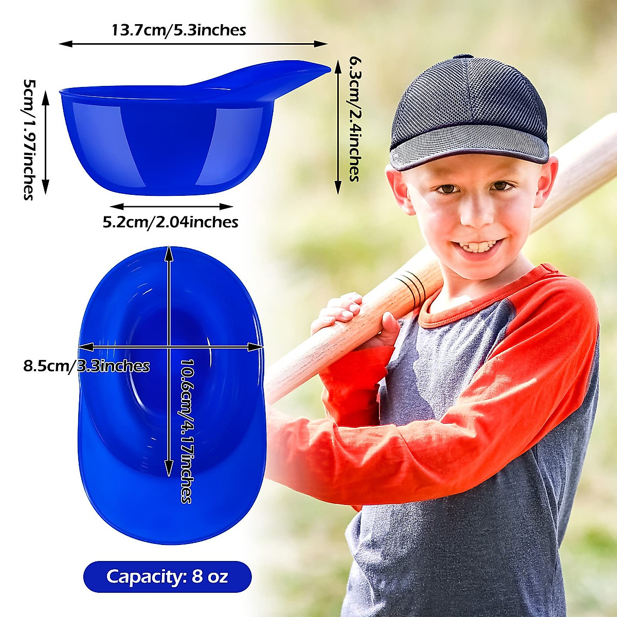 RONRONS 12 Pieces Baseball Helmet Ice Cream Bowls 8 oz Mini Baseball Cap Snack Bowls Plastic Sundae Bowl Kids Chip Cups for Party Dessert Supplies