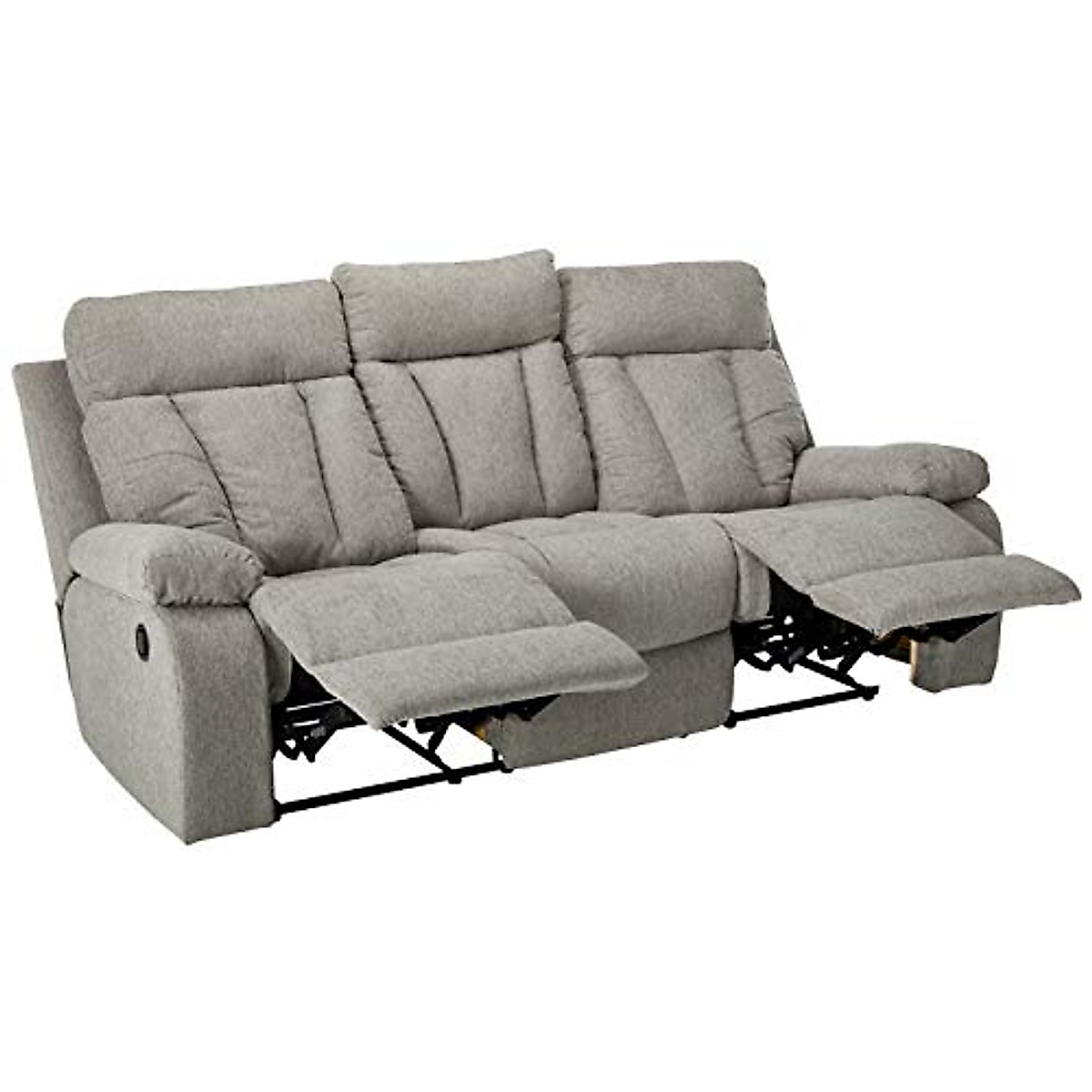 Signature Design by Ashley Mitchiner Contemporary Manual Reclining Sofa with Center Drop Down & Cup Holders, Gray