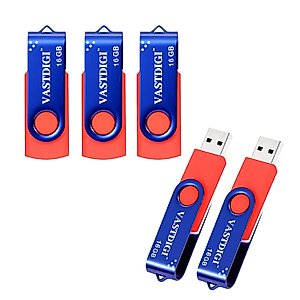 VASTDIGI 16GB USB Flash Drives 5 Pack USB 2.0 Flash Drive Swivel Memory Stick Thumb Drives with LED Light for Data Storage and Backup
