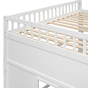 Harper & Bright Designs Full Size House Loft Bed for Kids, Wood Full Loft Bed with Door and Windows House Design, Playhouse Bed Full with Underbed Space for Girls Boys Bedroom, White +Grey